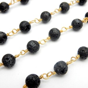 Round Lava Rock Rosary Beaded Chain Gold Plated Wire Wrapped Chain ...