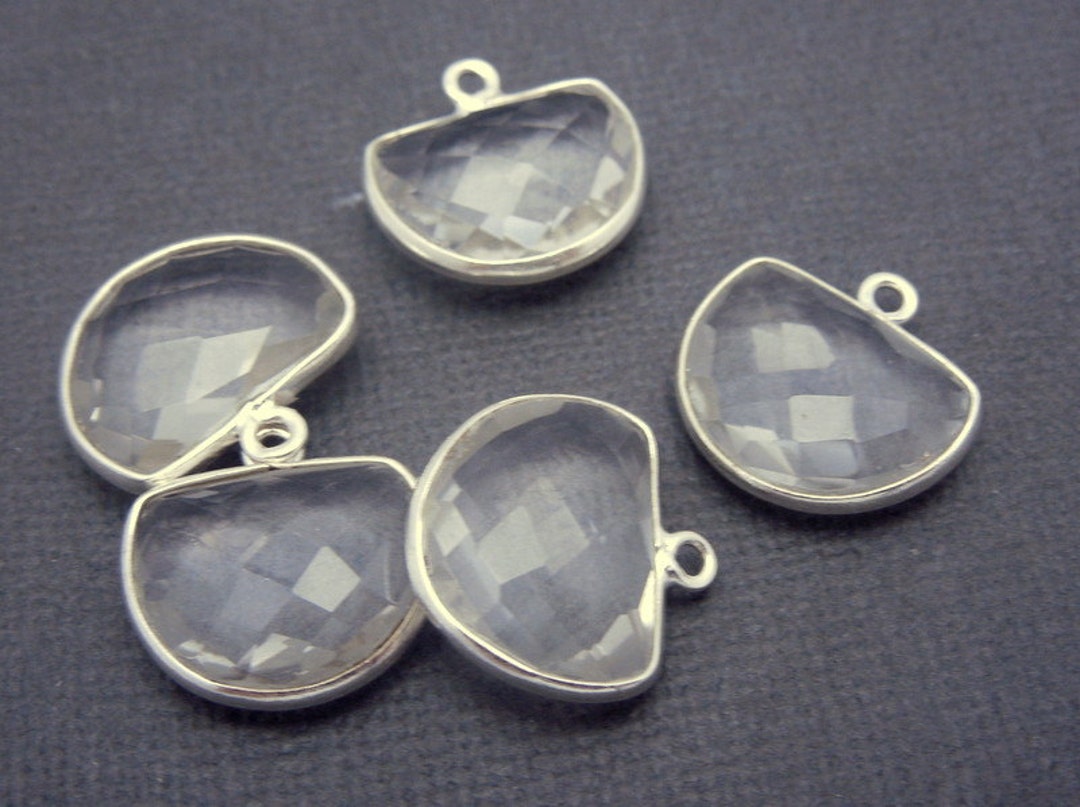 Crystal Quartz Station Half Circle Charm Pendant - 11mm X 15mm Sterling ...