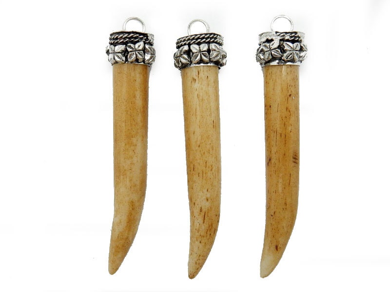 Bone Horn Pendant With Silver Toned Brass Cap. S8B19-02 | Etsy