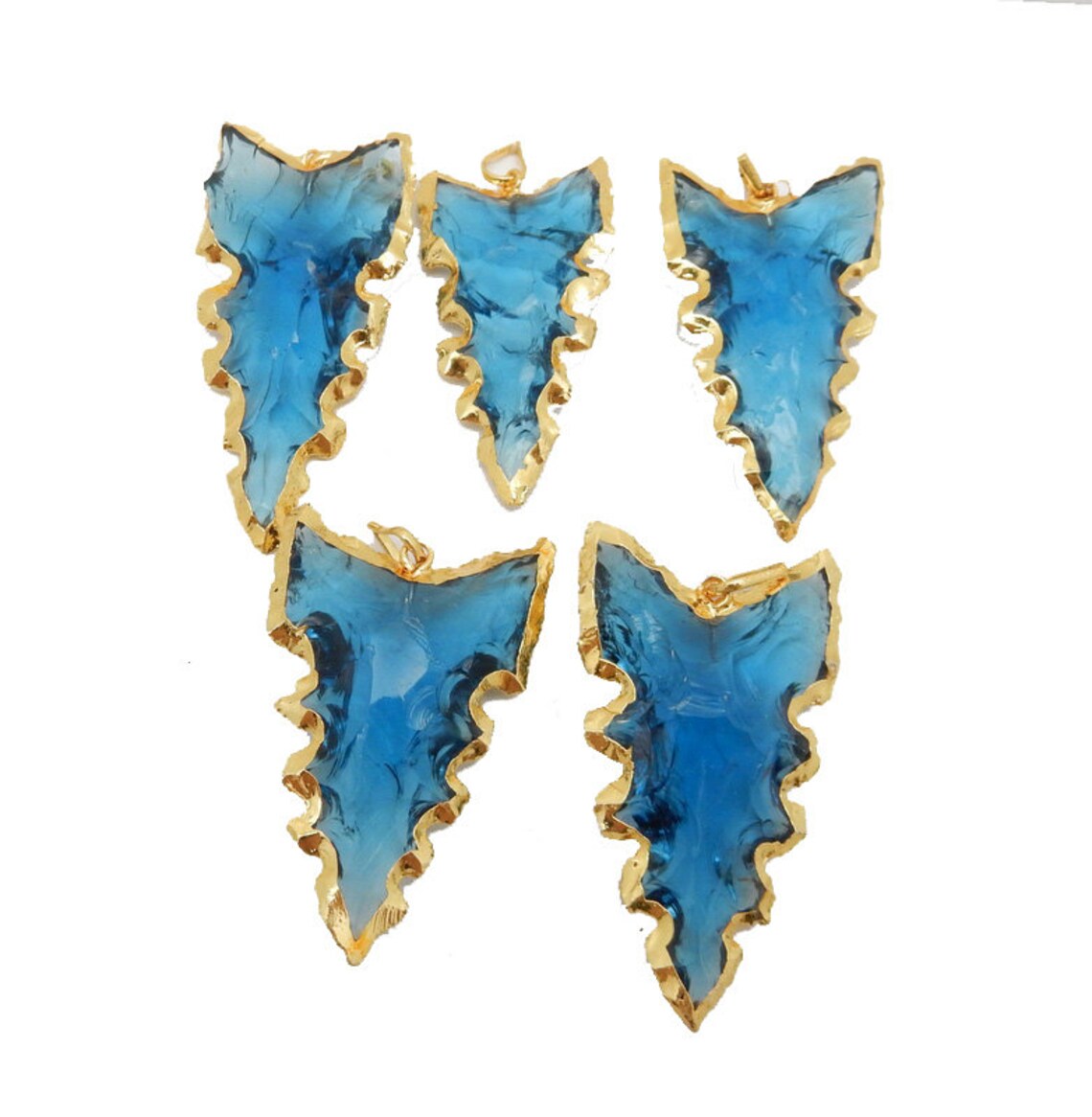 Blue Glass Arrowhead Pendant With Electroplated 24k Gold Edge (S99B5 ...
