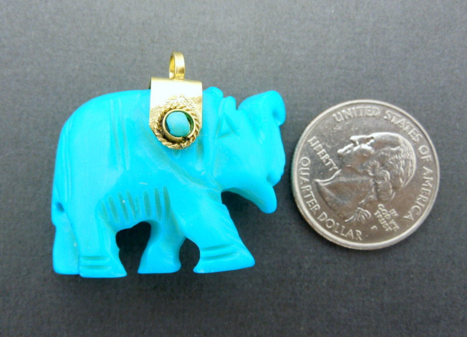 Turquoise Colored Elephant With Brass Cap and White Gemstone - Etsy