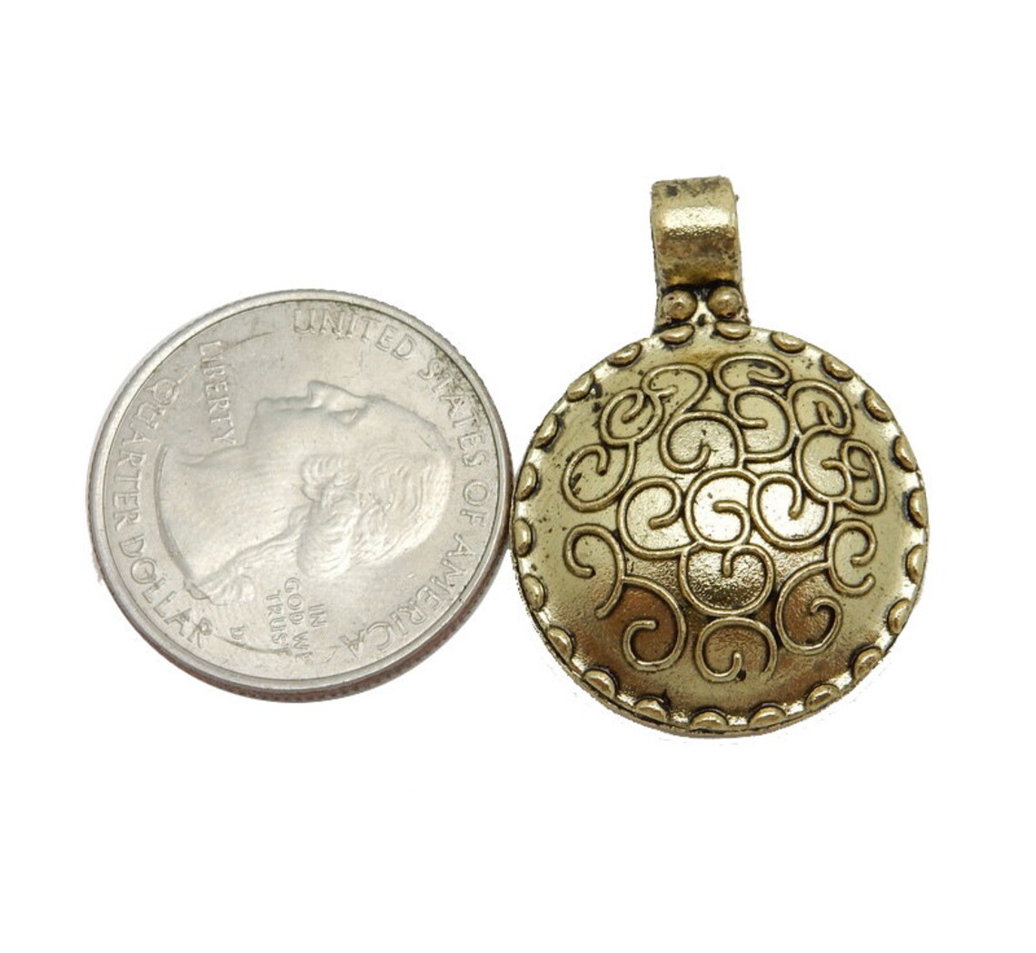 5 Round Gold Toned Coin Pendant With Intricate Swirl Design - BULK LOT ...