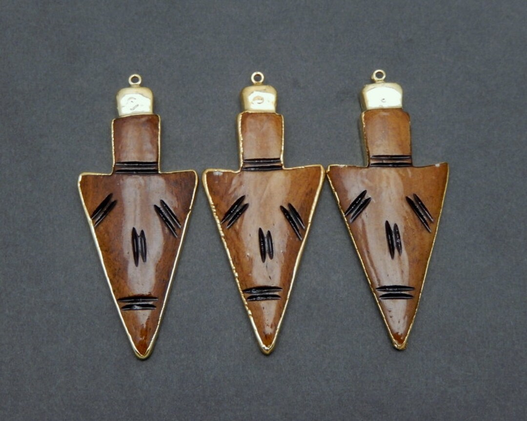 Brown Carved Bone Arrowhead With 24k Electroplated Gold Cap and Edge ...