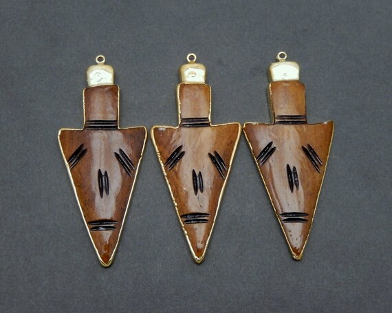 Brown Carved Bone Arrowhead with 24k Electroplated Gold Cap | Etsy