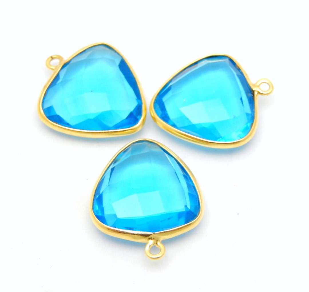 Blue Topaz Station Triangle Pendant- 15mm Gold Over Sterling Bezel ...