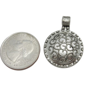 5 Round Silver Toned Coin Pendant With Intricate Swirl Design - BULK ...