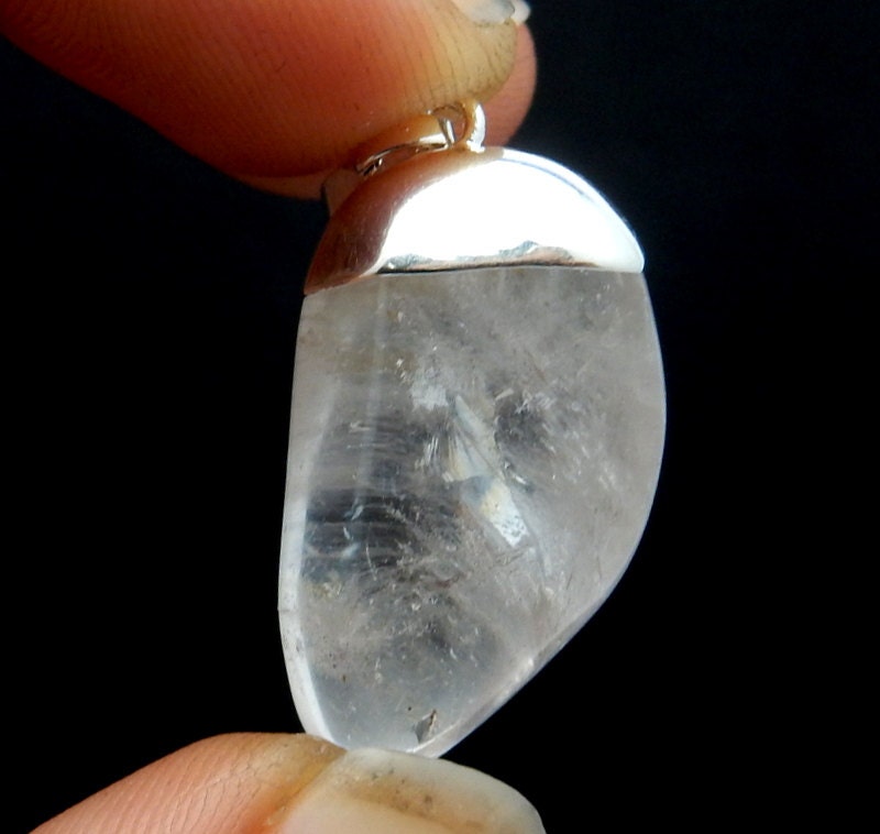 Crystal Quartz Stone Tumbled Pendant Charm with Silver | Etsy