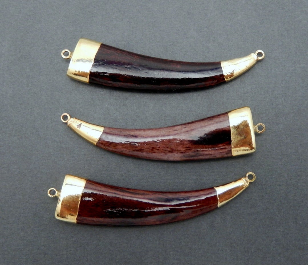 Dark Brown Bone Horn Sideways Double Bail Pendant With 24k Gold ...
