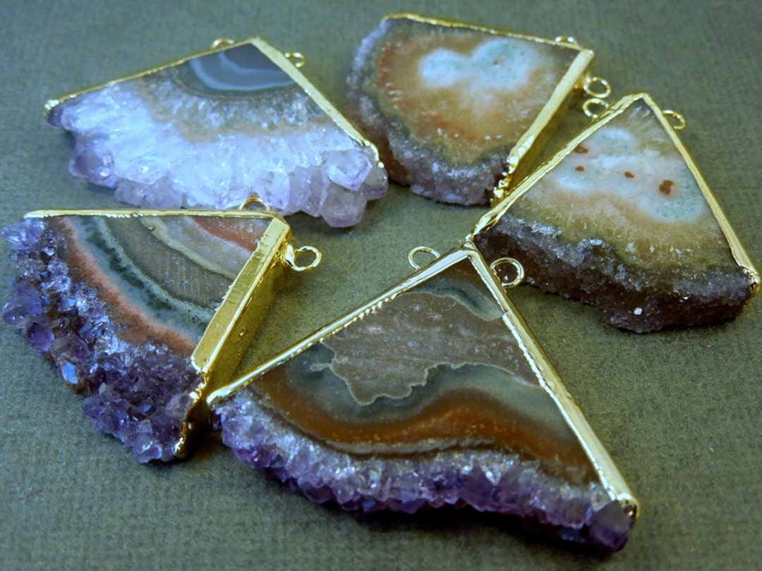 Amethyst Triangle Slice With 24k Gold Layered Edge and Double Bail ...