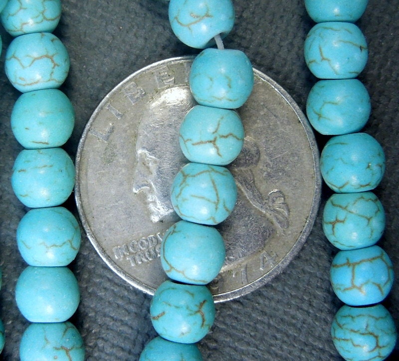 Turquoise Beads-- Turquoise Howlite 7mm Round Beads-- 1 STRAND (S44B10 ...