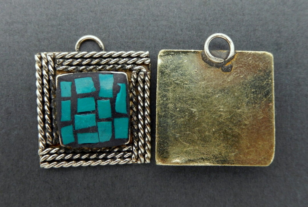 Square Turquoise Color Mosaic Brass Pendant (S4B5-12) - Etsy