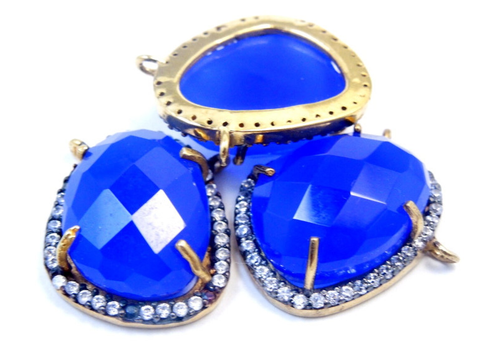 Blue Cabochon Gold Plated With Pave CZ Rhinestone Double Bail | Etsy