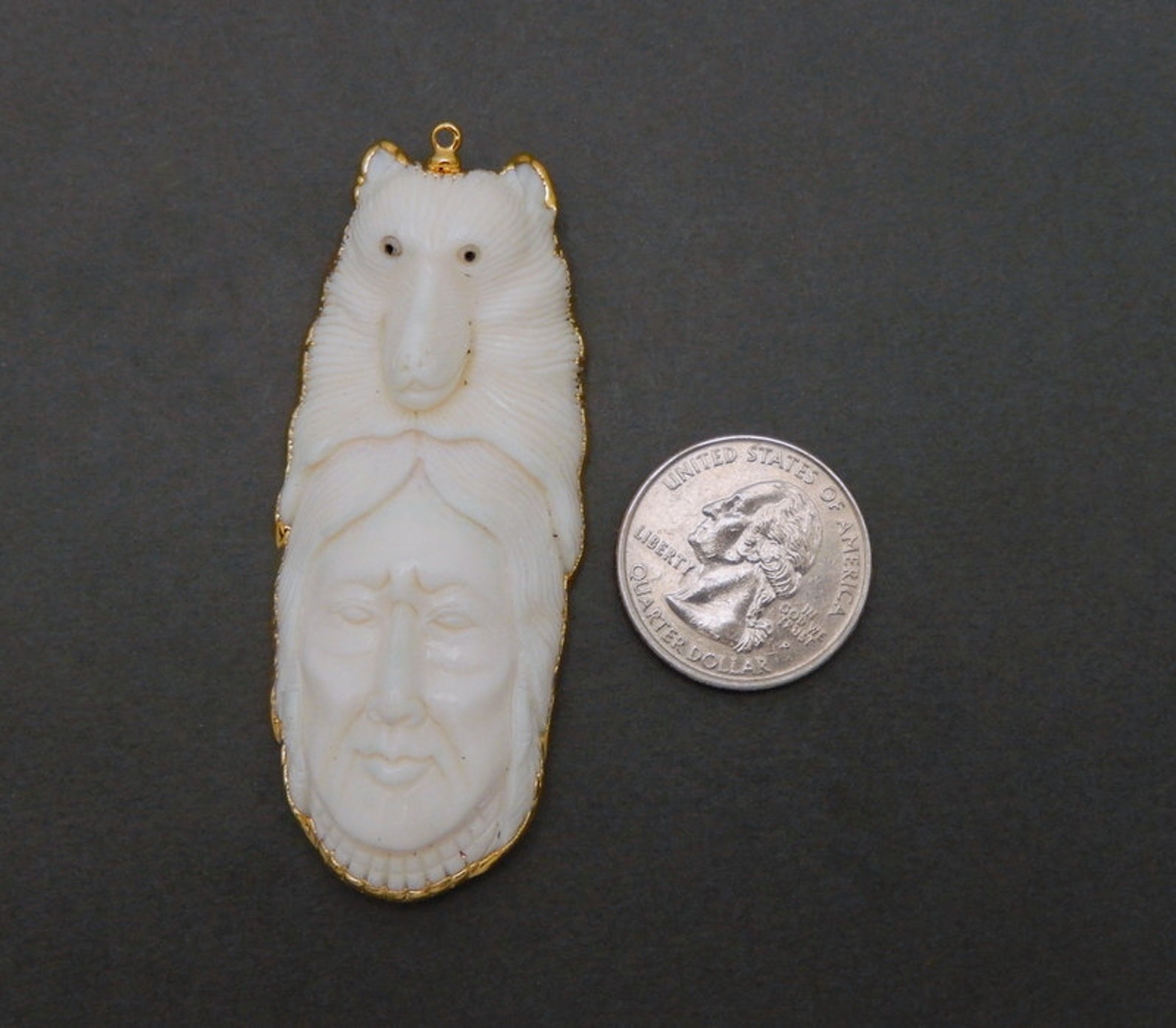 Bear and Native American Carved Bone Pendant with 24k Gold | Etsy