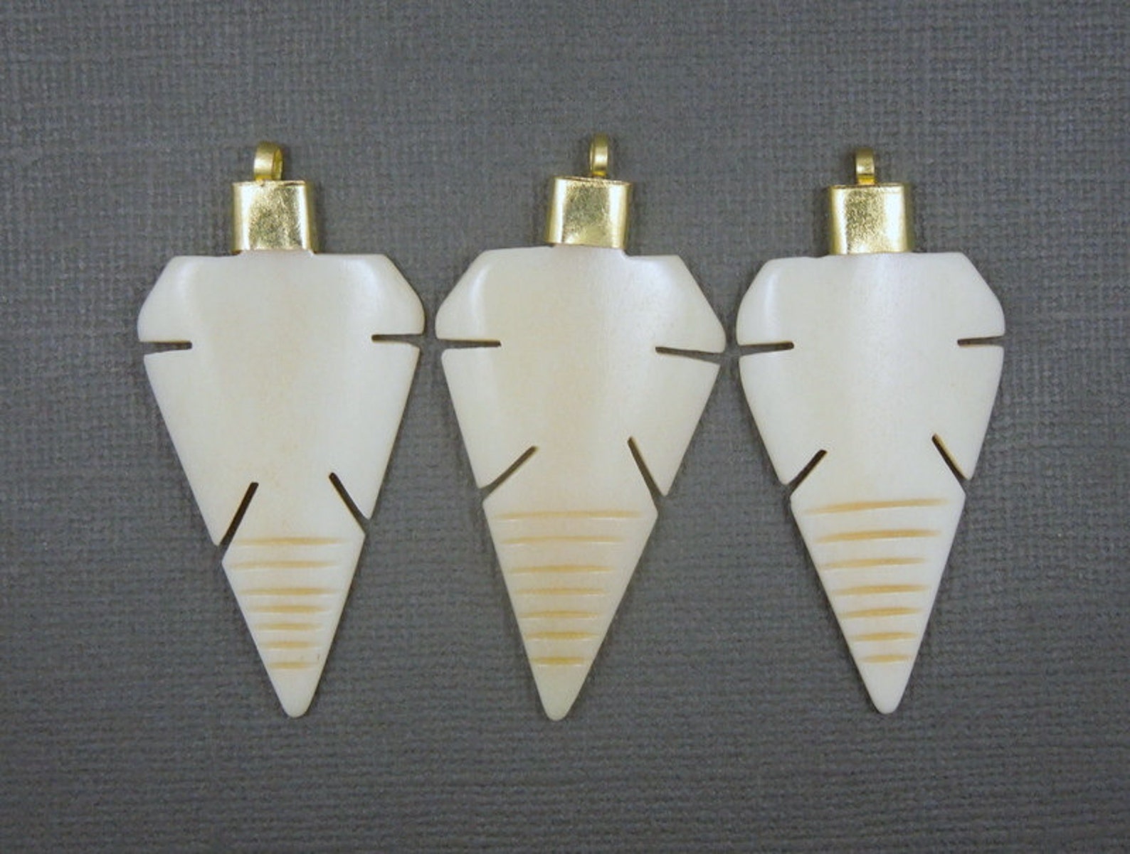 Tibetan-style White Carved Bone Arrowhead With Brass Cap and Bail ...