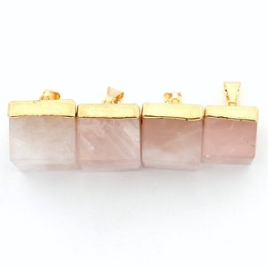 Natural Rose Quartz Block/square Agate Pendant With Electroplated 24k ...