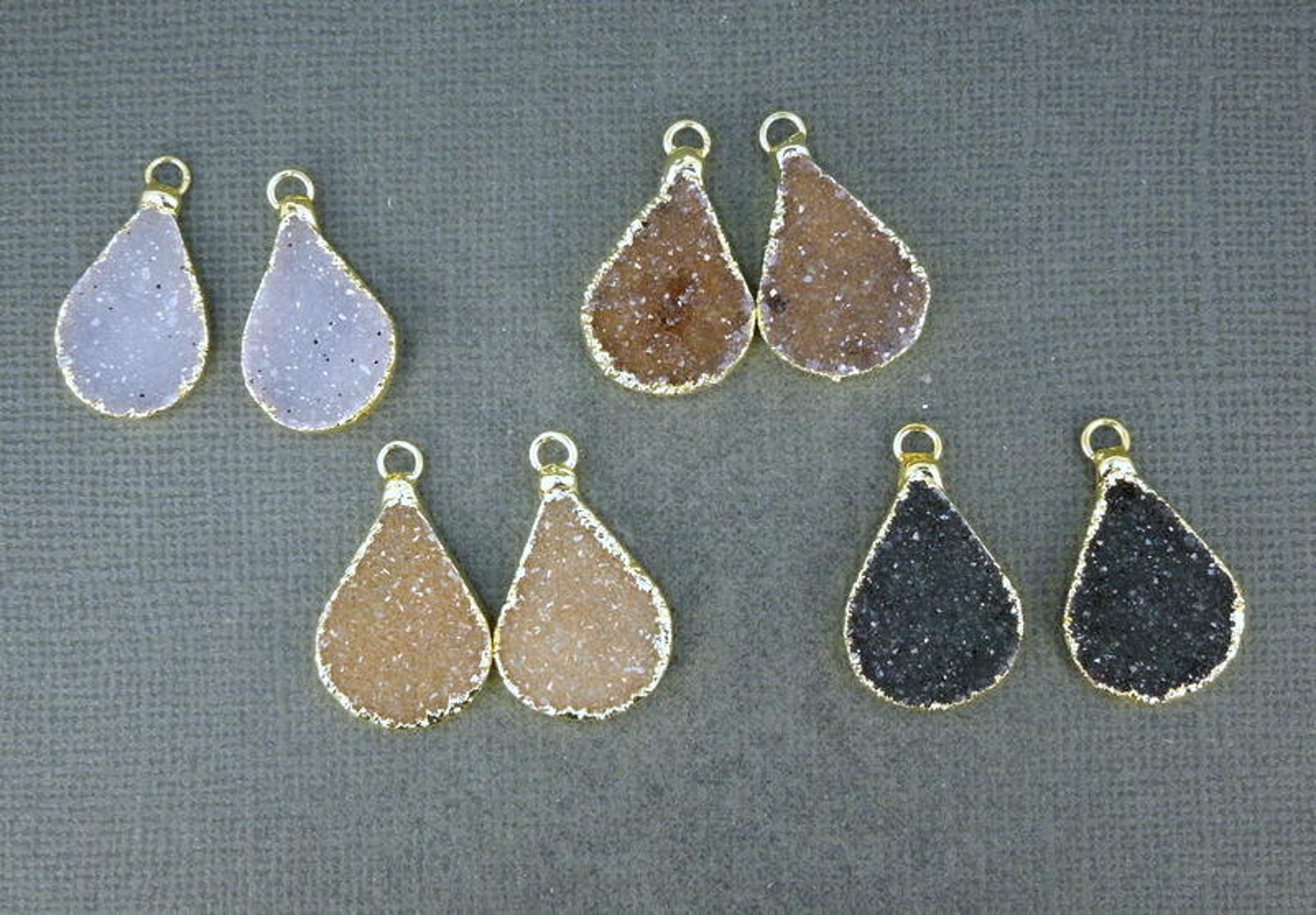 Druzy Drusy Druzzy Teardrop Charms Pendants edged in 24k | Etsy