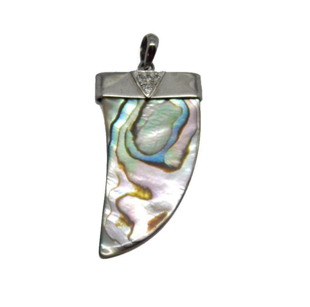 Pave Diamond Abalone Horn Pendant Set in an Oxidized Sterling Silver ...