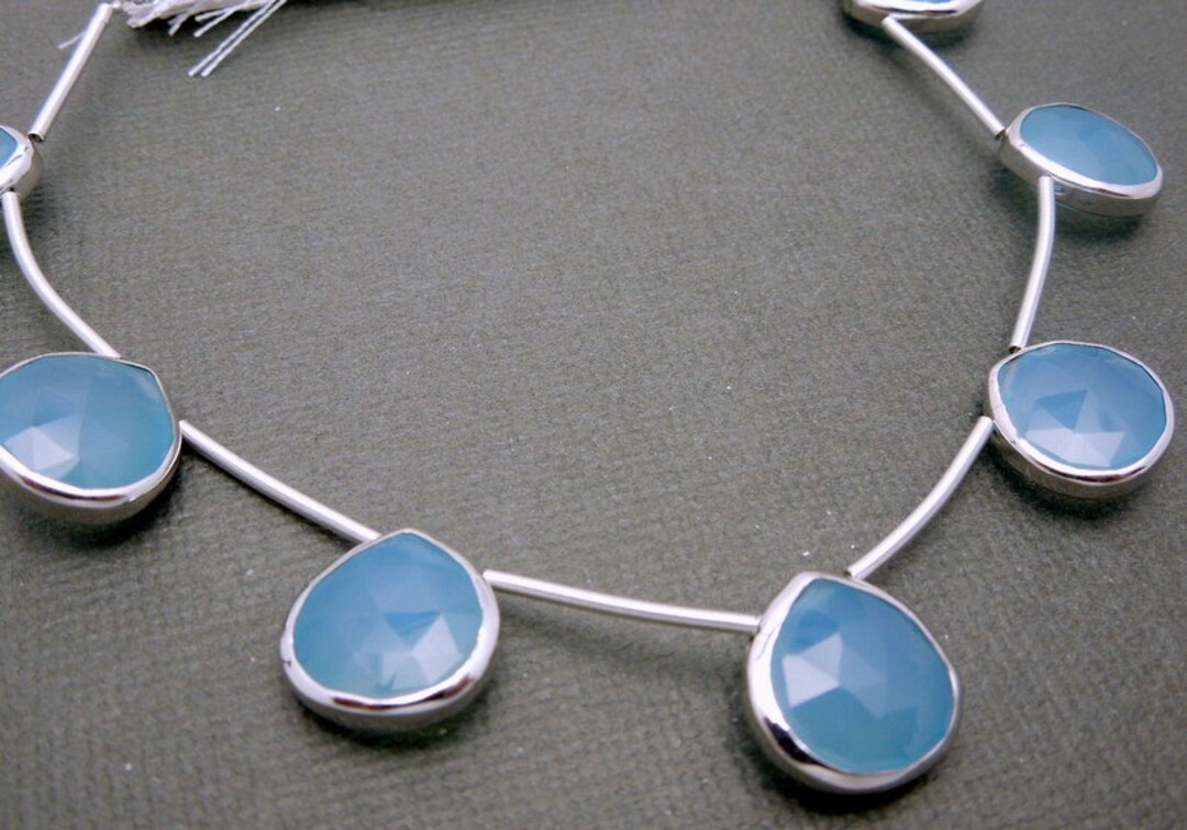 Blue Chalcedony Bead 14mm Aqua Blue Chalcedony Drop Beads Set in a ...