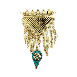 Tassel Pendant-- Gold Toned Triangle Tassel Pendant With Turquoise ...