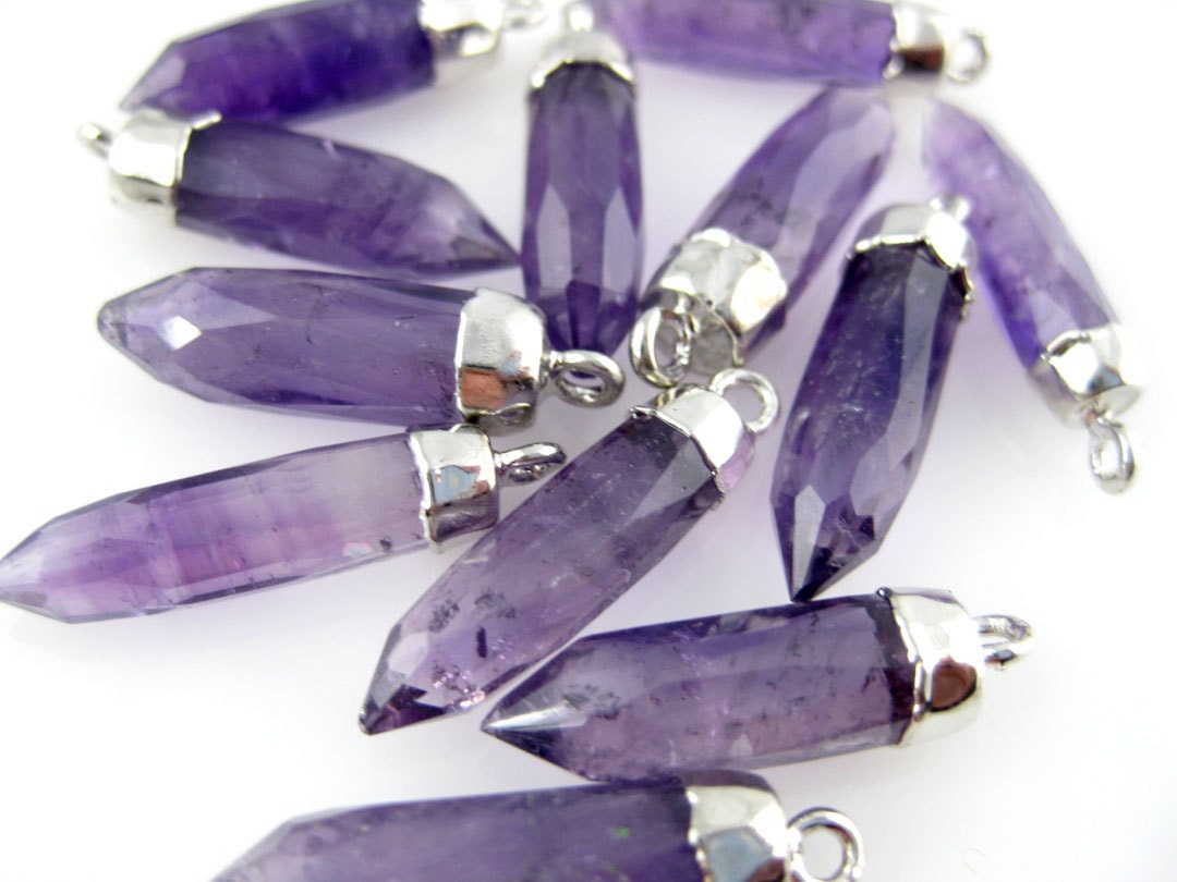 Amethyst Crystal Petite Spike Pendant Charm With Sterling Silver ...