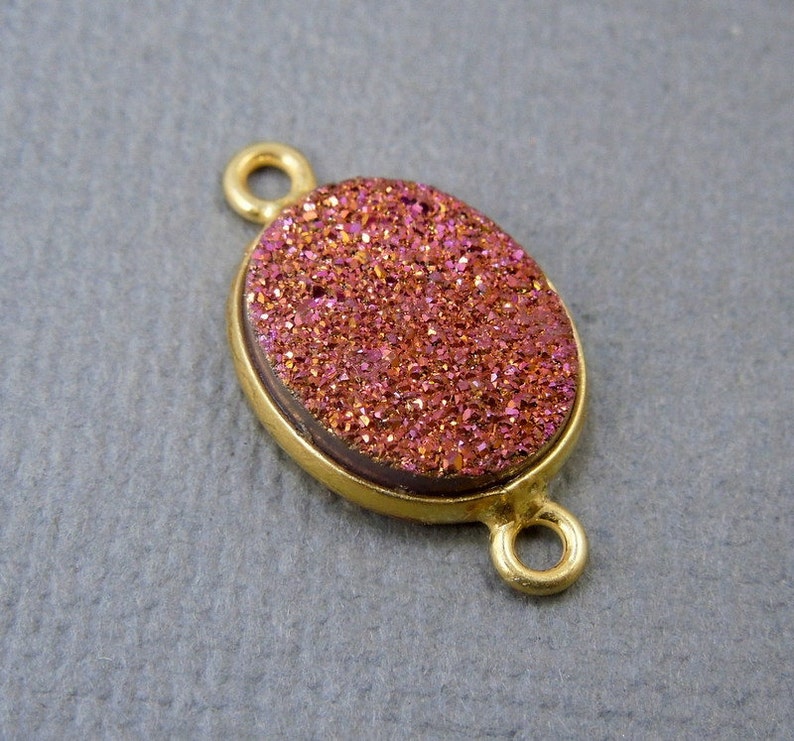 Pink Druzy Druzzy Drusy Oval Station Connector Charm Bezel | Etsy
