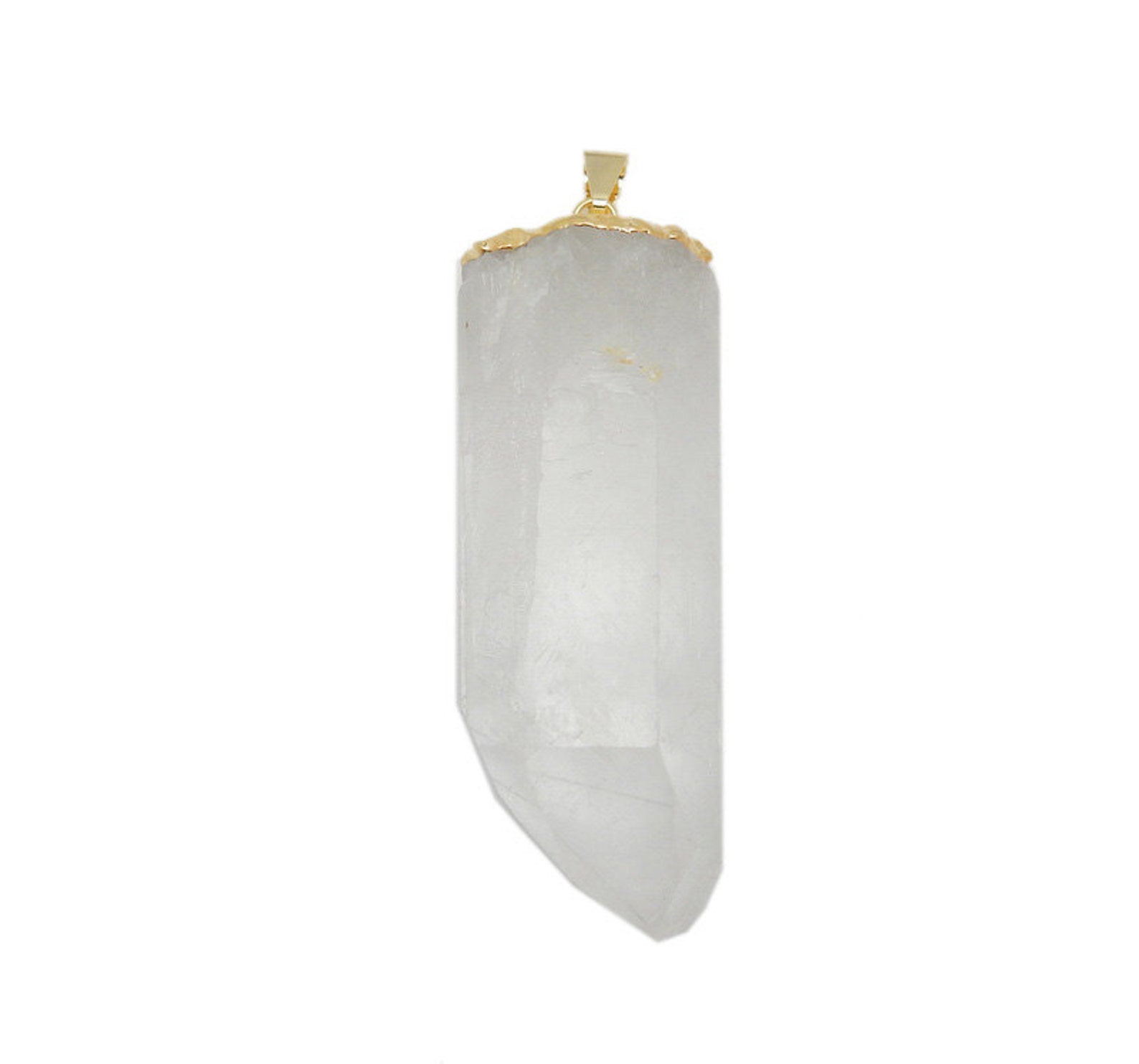 Long Large Crystal Quartz Point Pendant With Thin Electroplated 24k ...