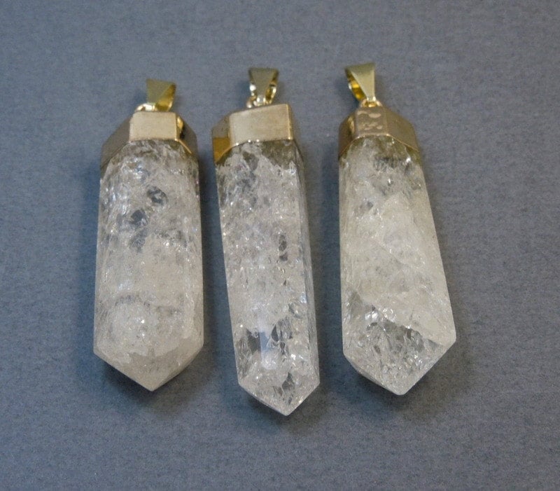 Light Tan Crystal Quartz Point Pendant With Gold Electroplated Cap ...