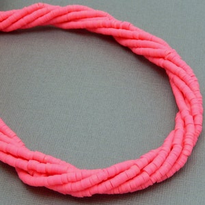 Neon Pink Colored Fimo Disc Bead Strand-- 4mm Diameter -- 1 STRAND ...