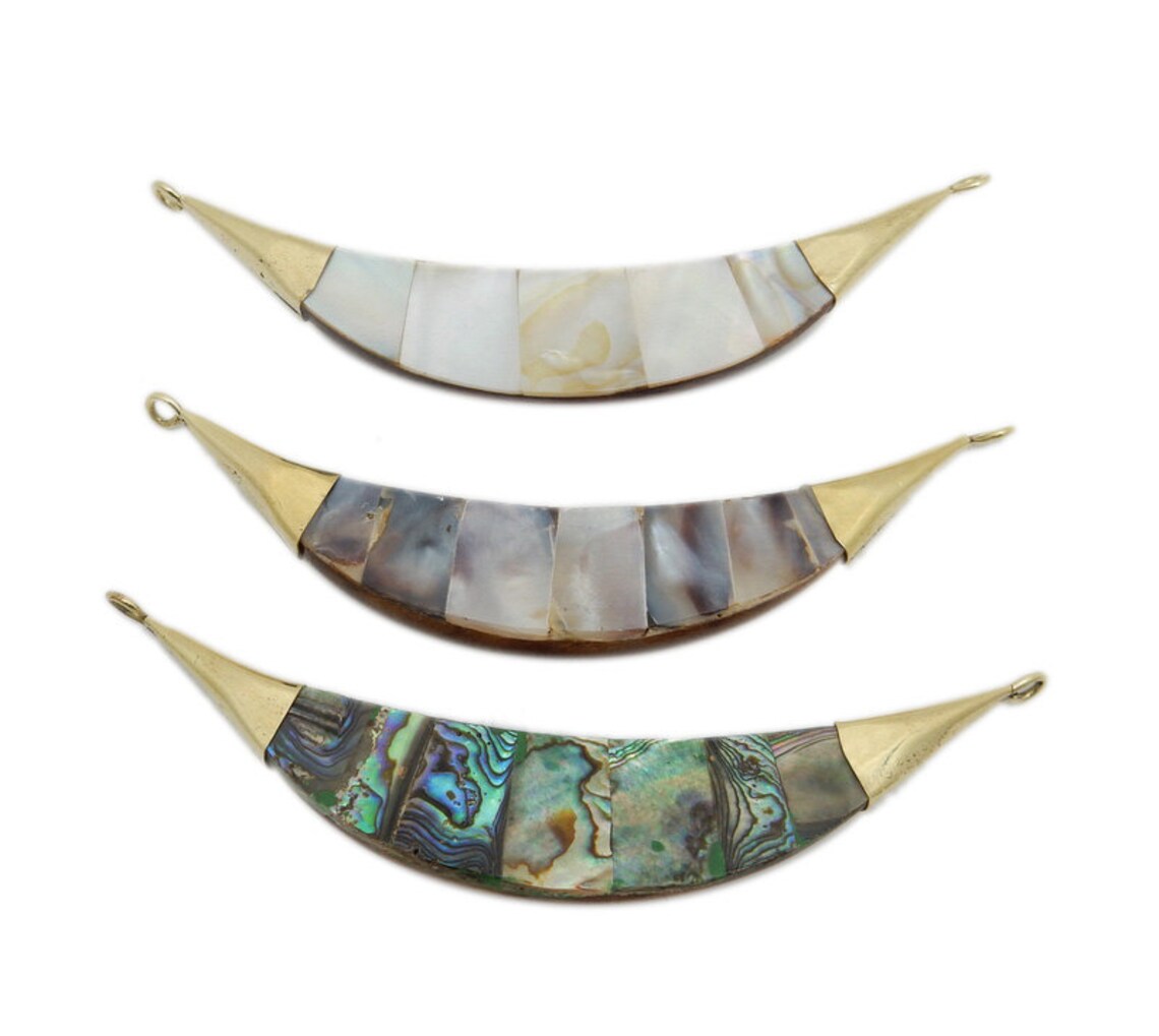 Dark Pearl Crescent Double Bail Pendant With Wooden Back and - Etsy