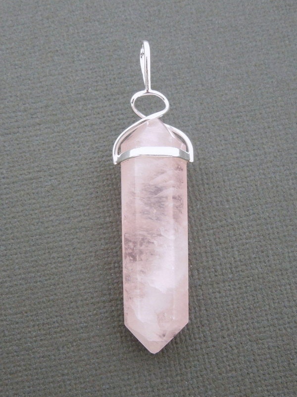 Rose Quartz Point Pendant - Double Terminated- With Silver Plated ...