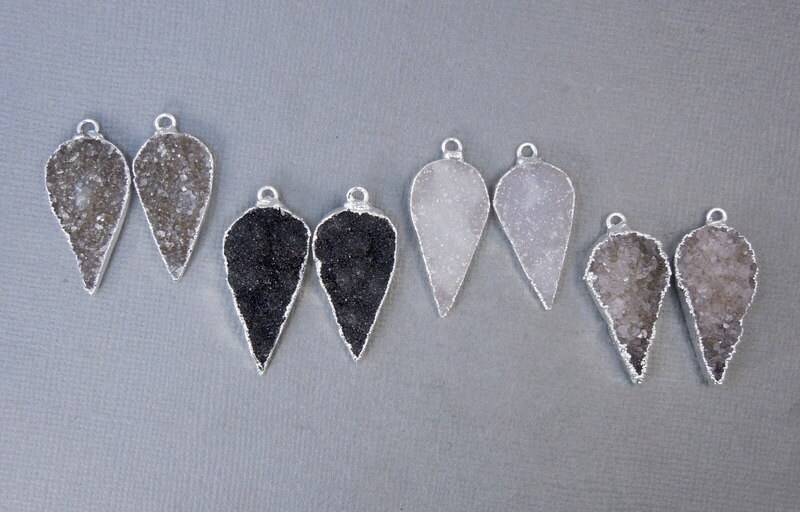 Druzy Drusy Druzzy Teardrop Charms Pendants Edged in Sterling - Etsy