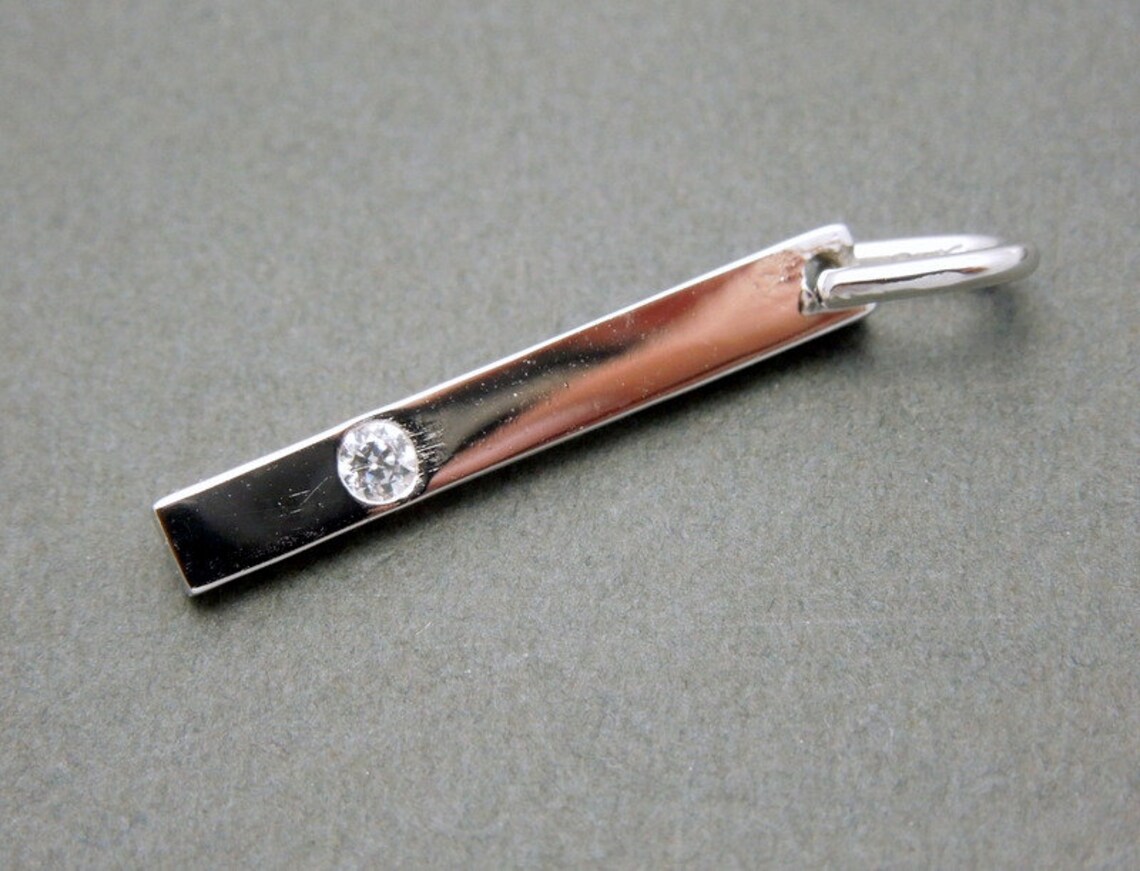Sterling Silver Bar With Rhinestone Accent Charm Pendant (LA-55) - Etsy
