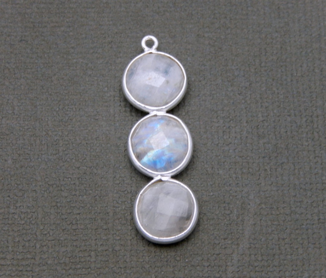Moonstone Triple Round Pendant - Three 10mm Sterling Silver Round ...
