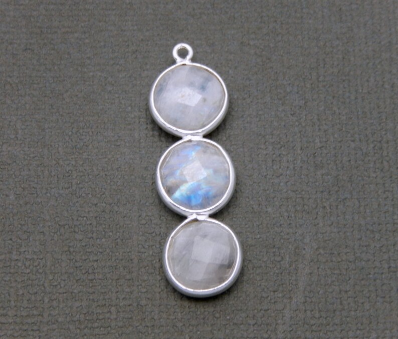 Moonstone Triple Round Pendant Three 10mm Sterling Silver - Etsy