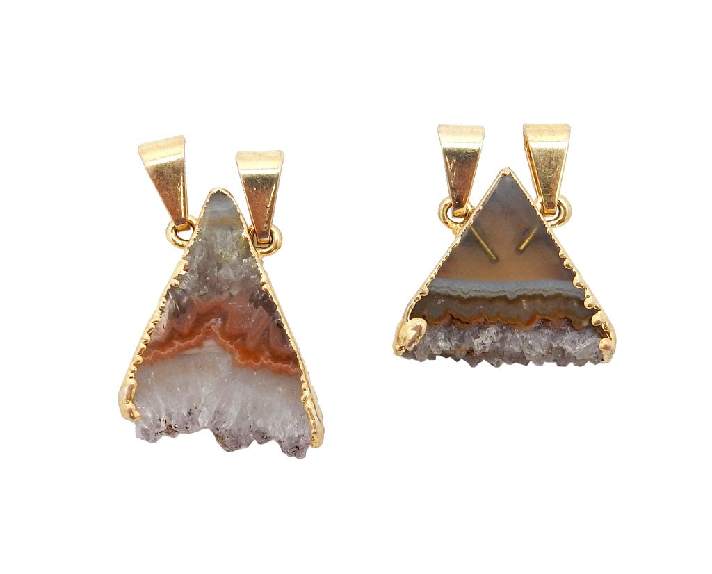 Amethyst Triangle Slice with 24k gold layered edge and double | Etsy