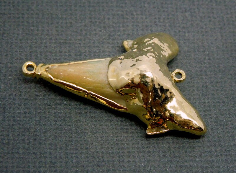 Shark Tooth CONNECTOR Real Shark Tooth Pendant Charm Electroplated 24k ...