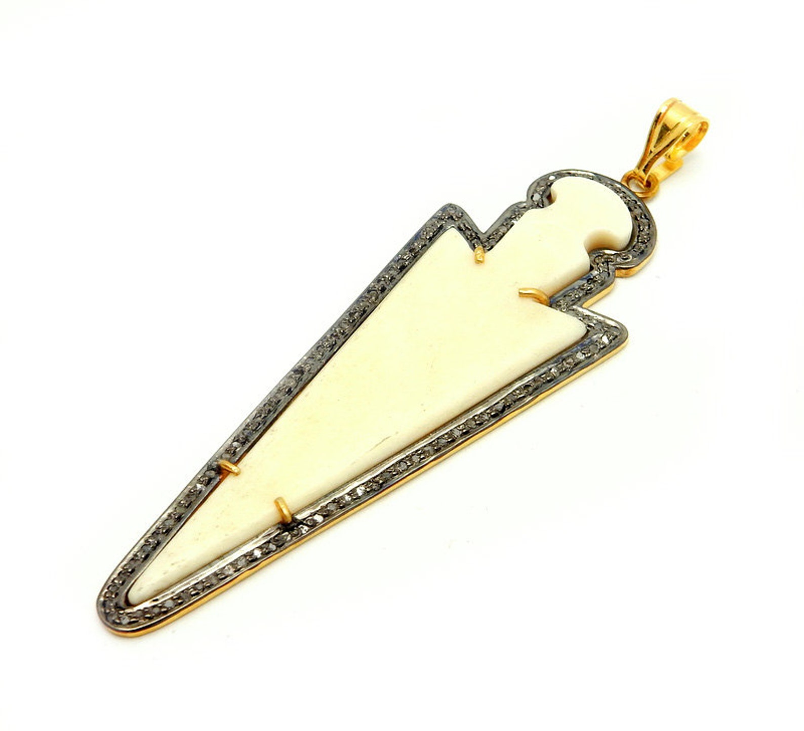 Pave Diamond White Bone Arrowhead Pendant With Gold Over Oxidized ...