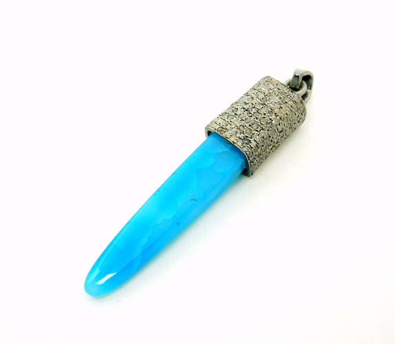 Gorgeous Pave Diamond Bright Blue Lace Agate Horn Spike Pendant With an ...