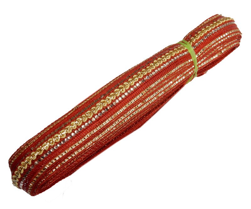 Sari Ribbon 27ft Gold & Red Sari Ribbon With Siler and Gold | Etsy