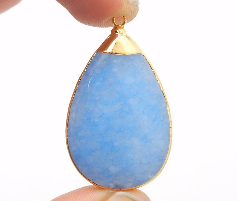 Powder Blue Jade Quartzite Drop Pendant Charm With 24k | Etsy