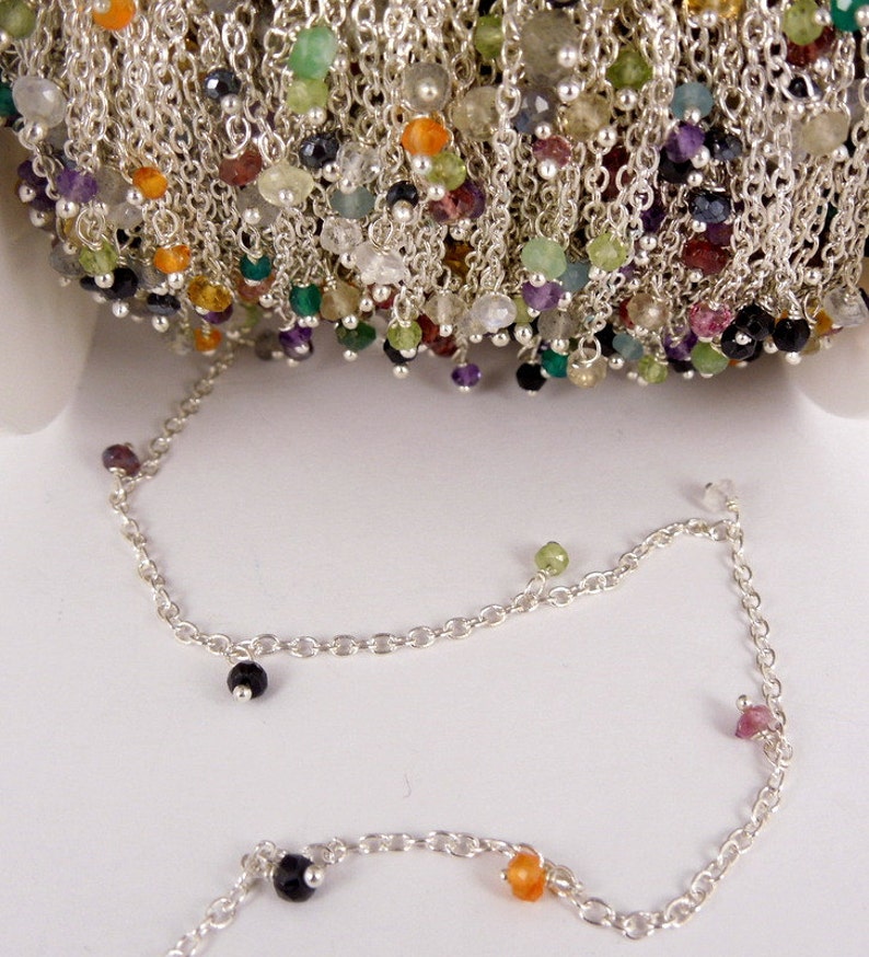 Assorted Gemstone Dangle on Silver Link Chain 10 FEET - Etsy