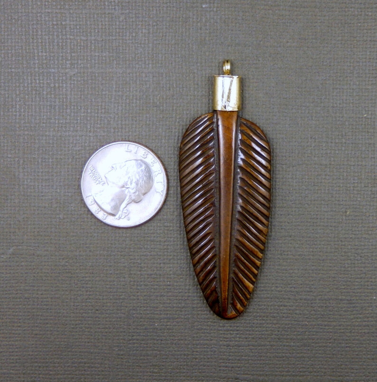 Bone Feather Pendant- Tibetan Carved Brown Bone Feather Pendant With ...