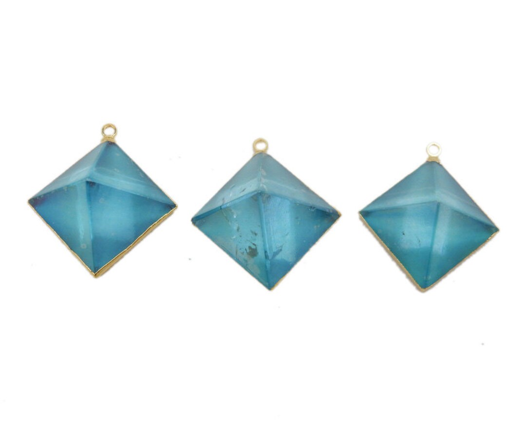 Aqua Aura Crystal Quartz Pyramid Pendant With Electroplated 24k Gold ...
