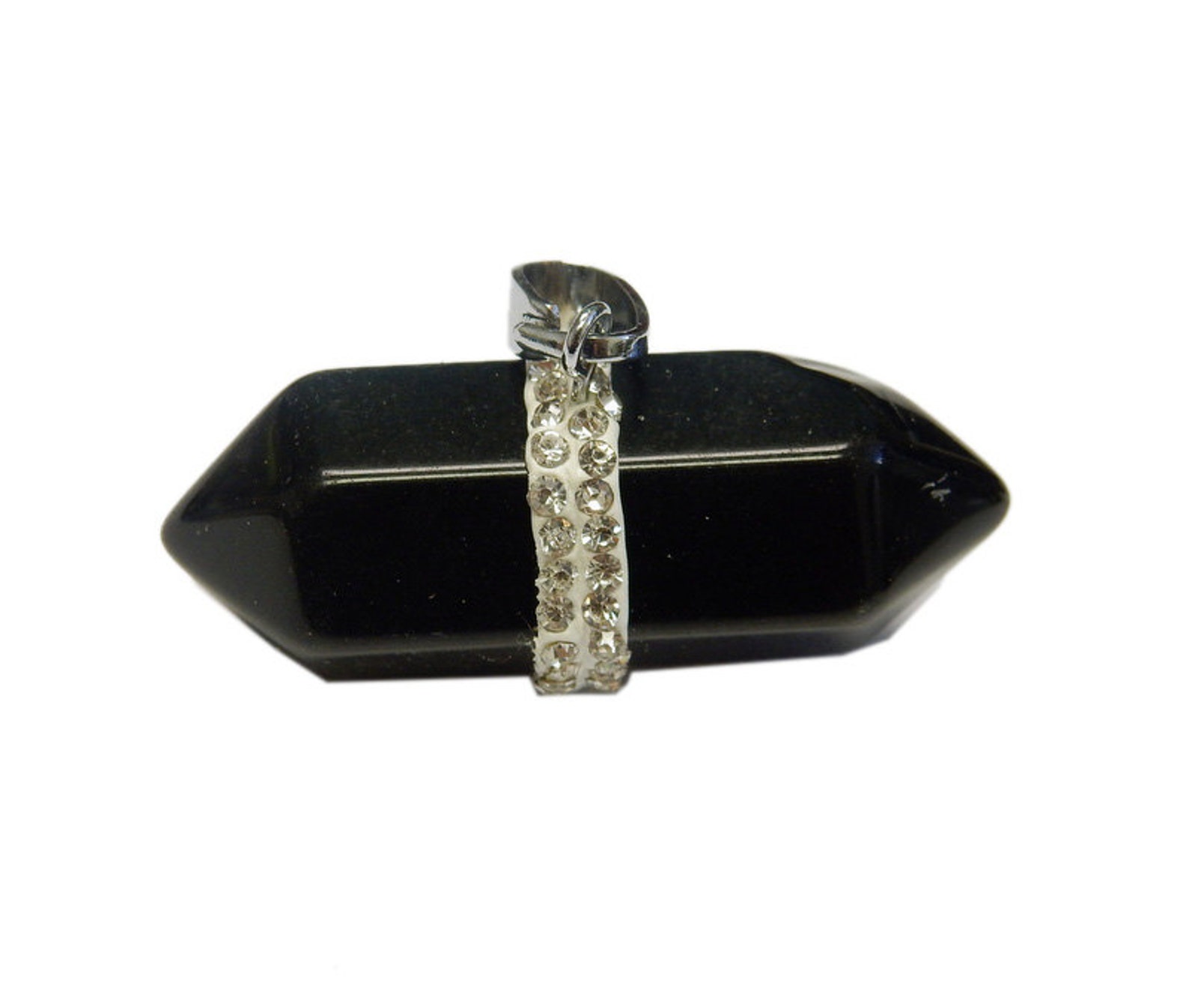 Black Onyx Point Pendant - Large Double Terminated Gemstone Nugget With ...