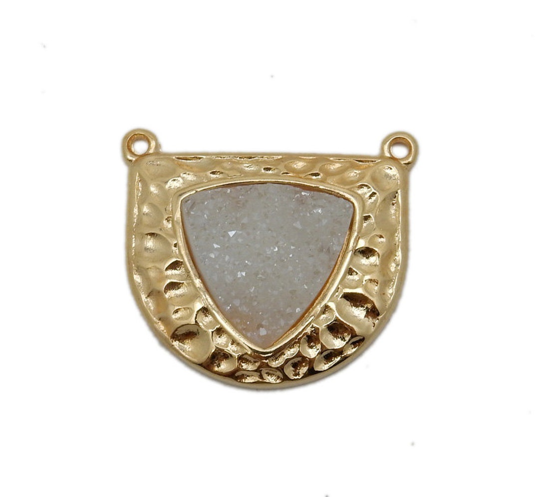 Hammered Shield Pendant With Druzy Accent - Gold Plated Shield With ...