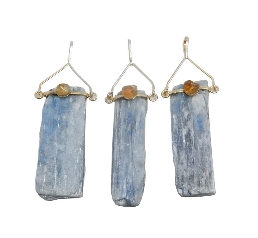 Blue Kyanite Slab With Citrine Accent and Gold Plated Bail (S98B6-07 ...