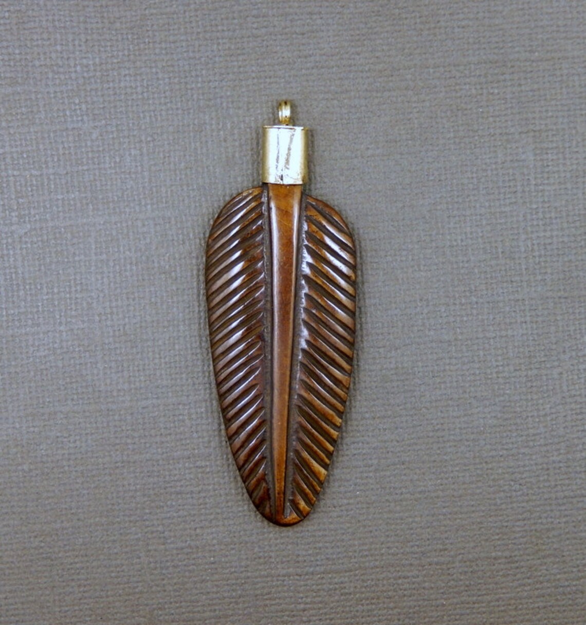 Bone Feather Pendant- Tibetan Carved Brown Bone Feather Pendant With ...