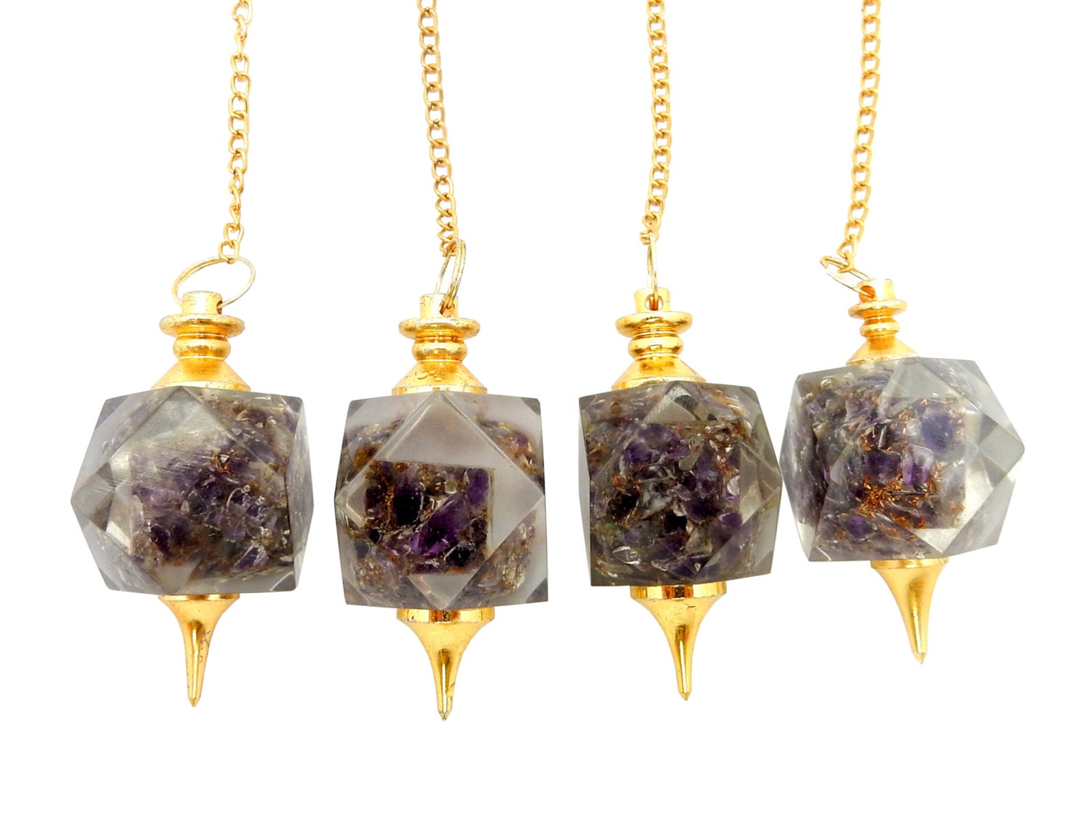 Amethyst Orgone Pendulum with Gold Toned Chain and Bail | Etsy
