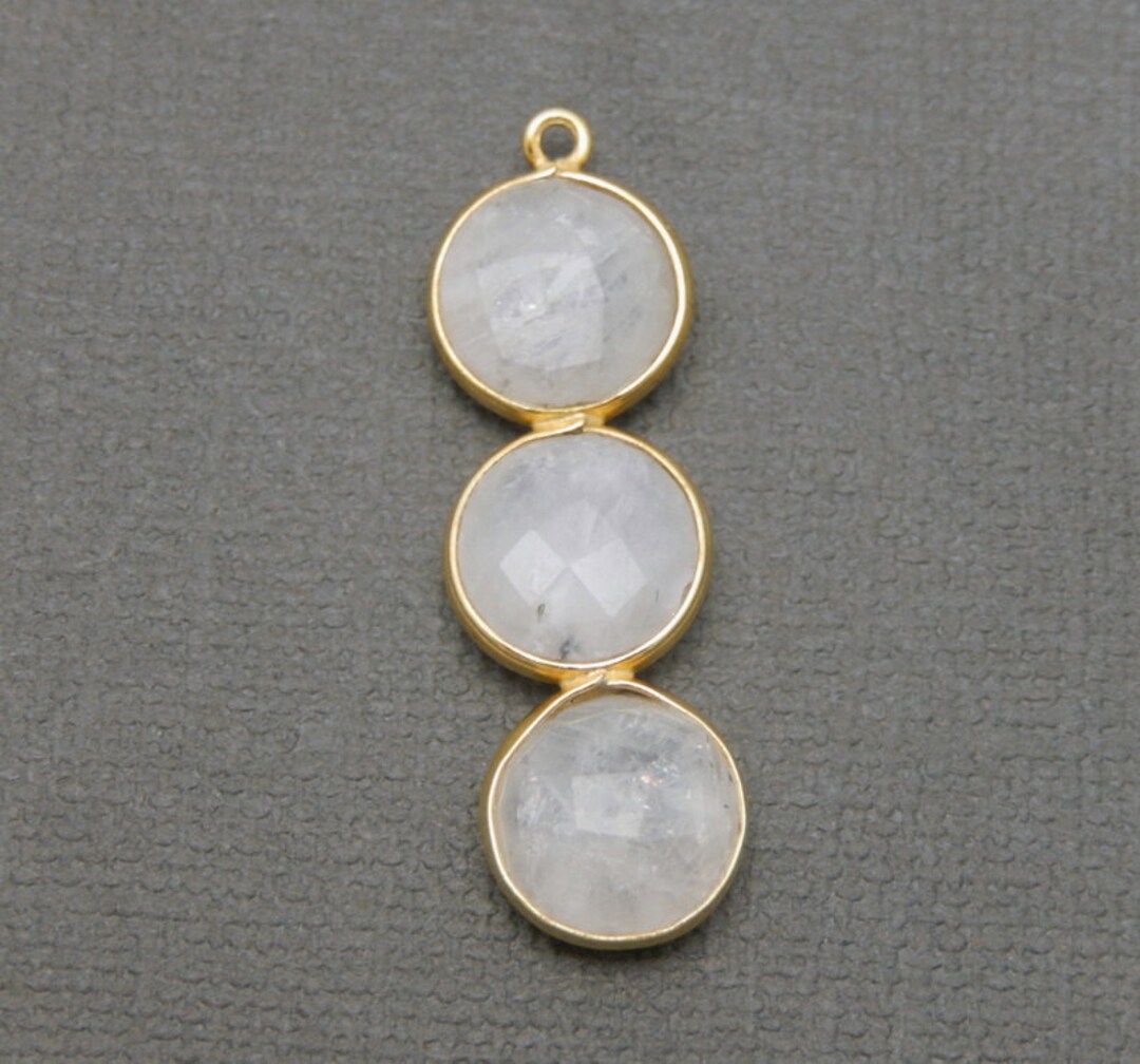 Moonstone Triple Round Pendant - Three 10mm Gold Over Sterling Silver ...