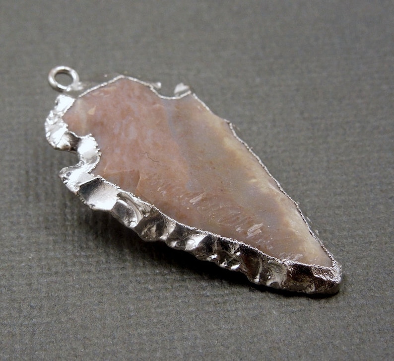 Jasper Arrowhead Pendant With Electroplated Silver Edge Made | Etsy